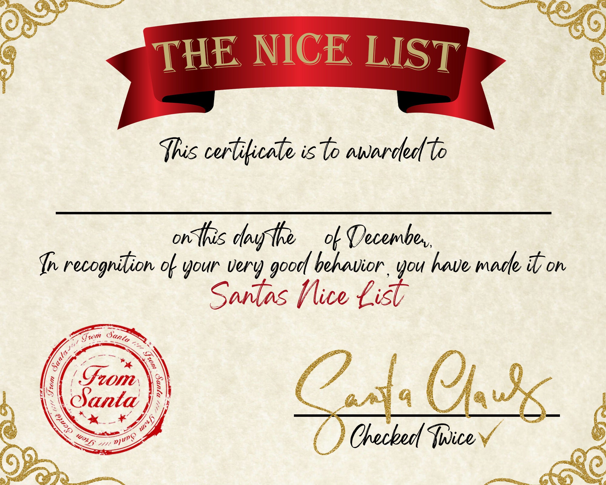Santa's Nice List Certificate Template Nice List Santa - Etsy