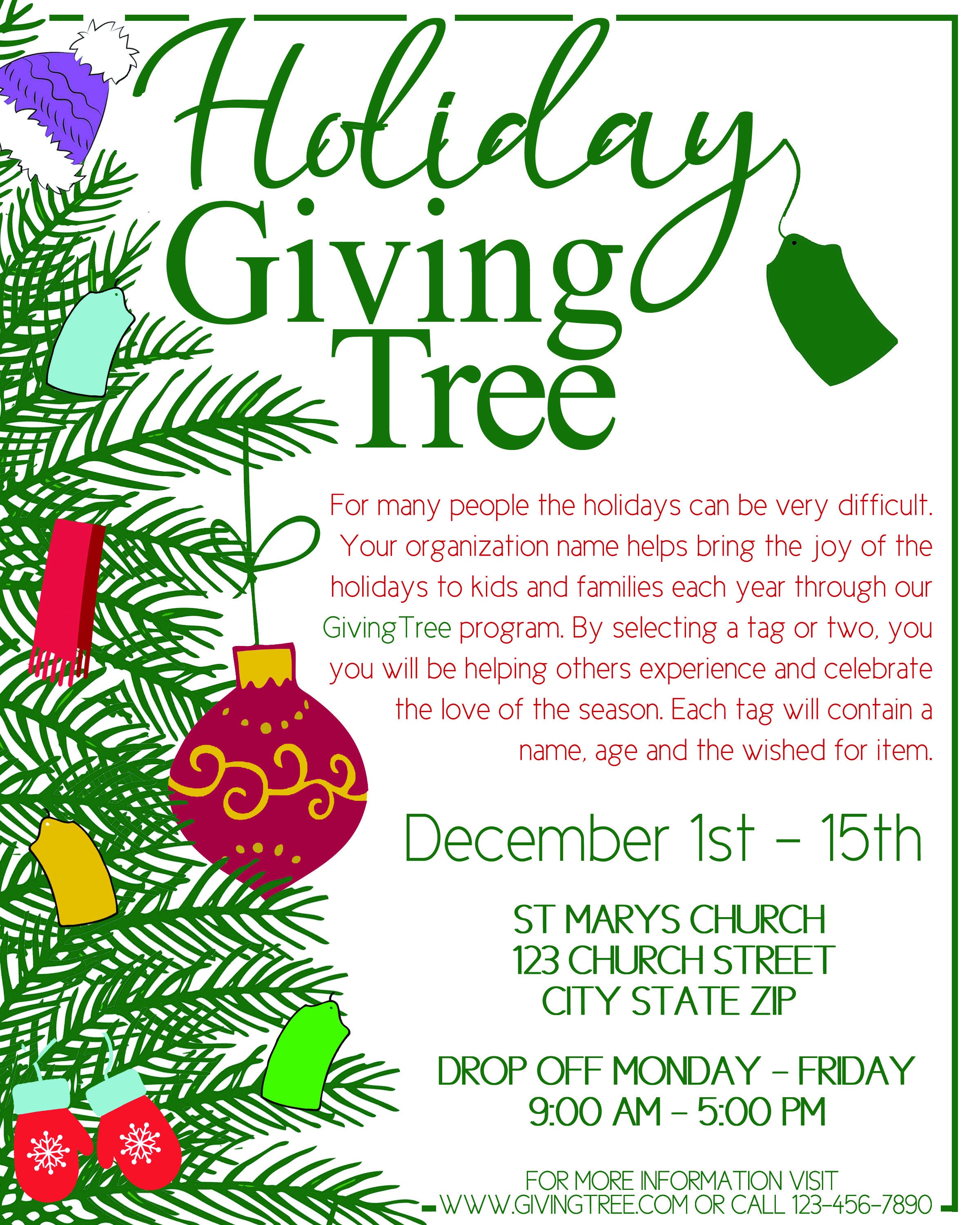 Giving Tree Flyer Template- Editable in Photoshop - Holiday Fundraiser ...