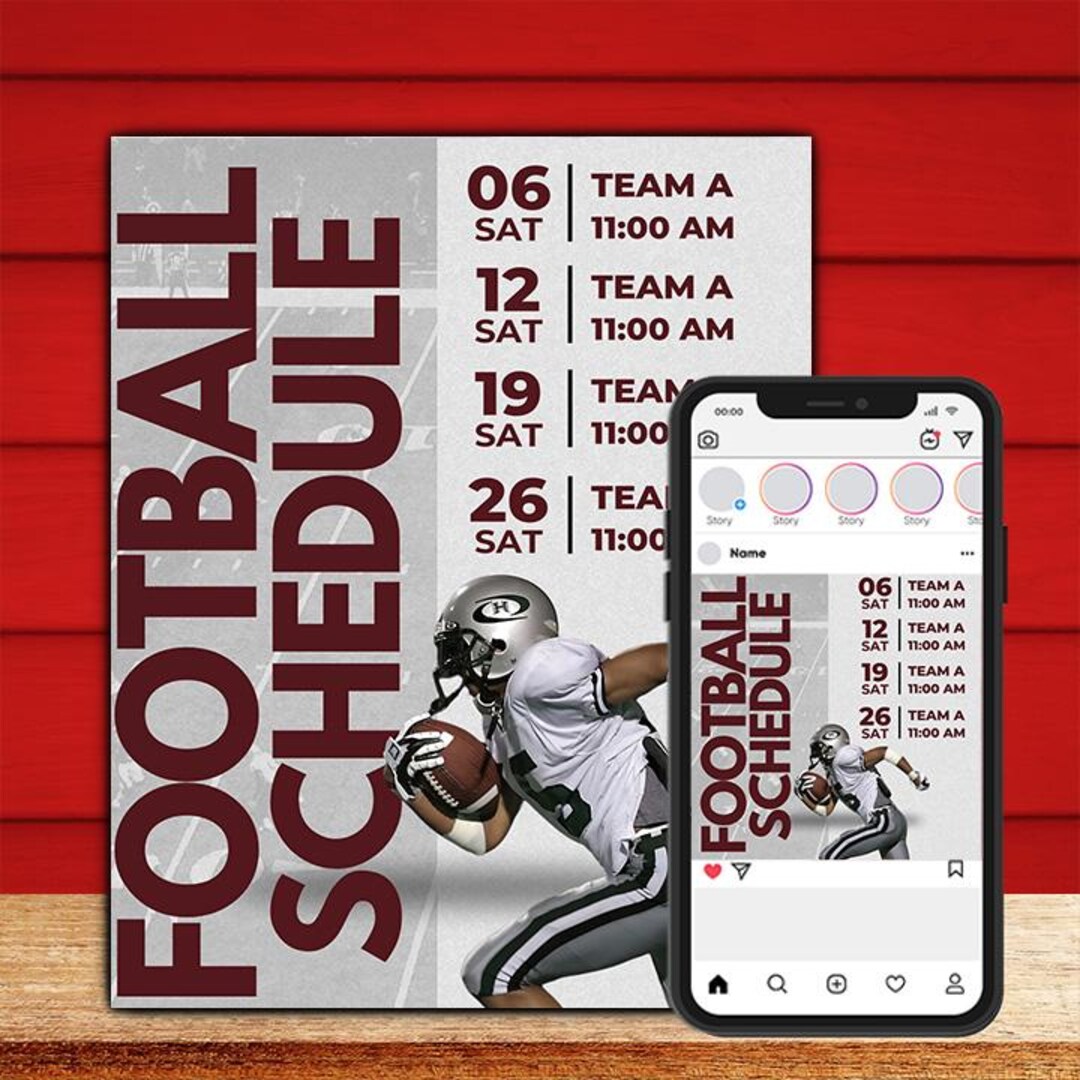 Football Schedule Flyer and Instagram Post Template, Editable in Canva ...