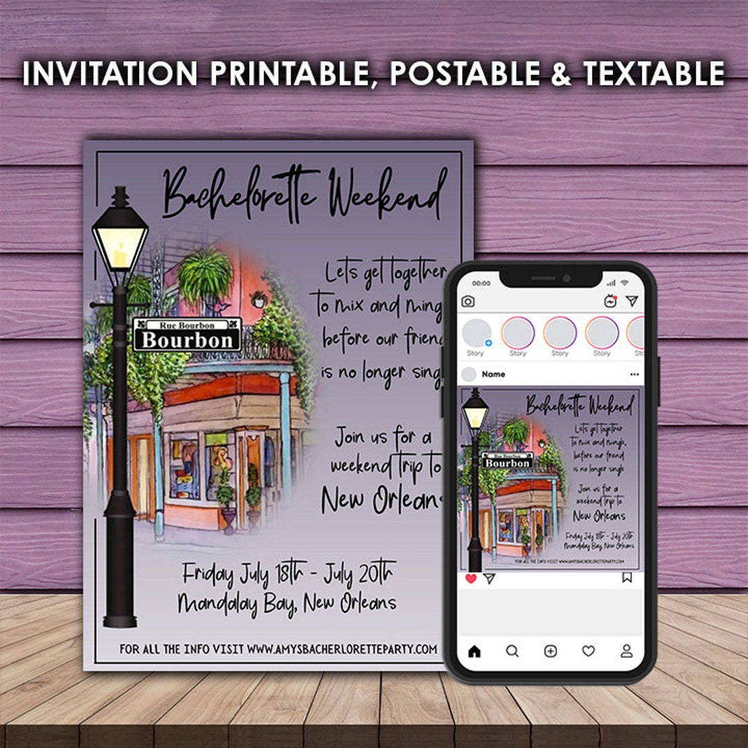 Bachelorette Party Weekend Invitation and Social Media Post - Editable ...