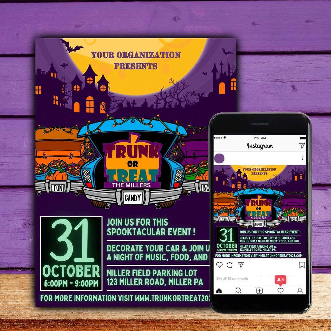 Halloween Trunk or Treat Flyer & Social Media Templates, Editable in ...