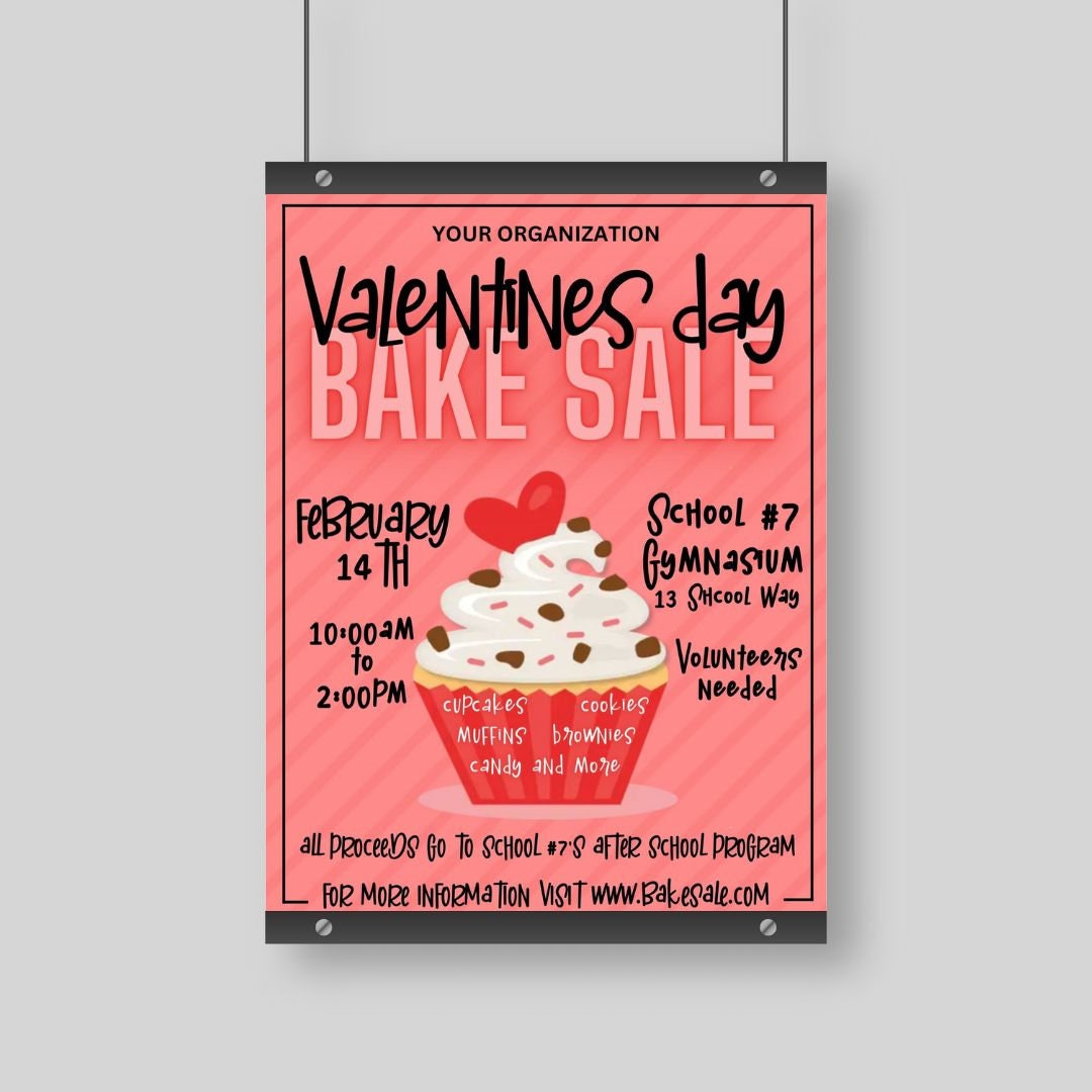 Valentines Day Bake Sale Flyer Template Fundraiser - Etsy