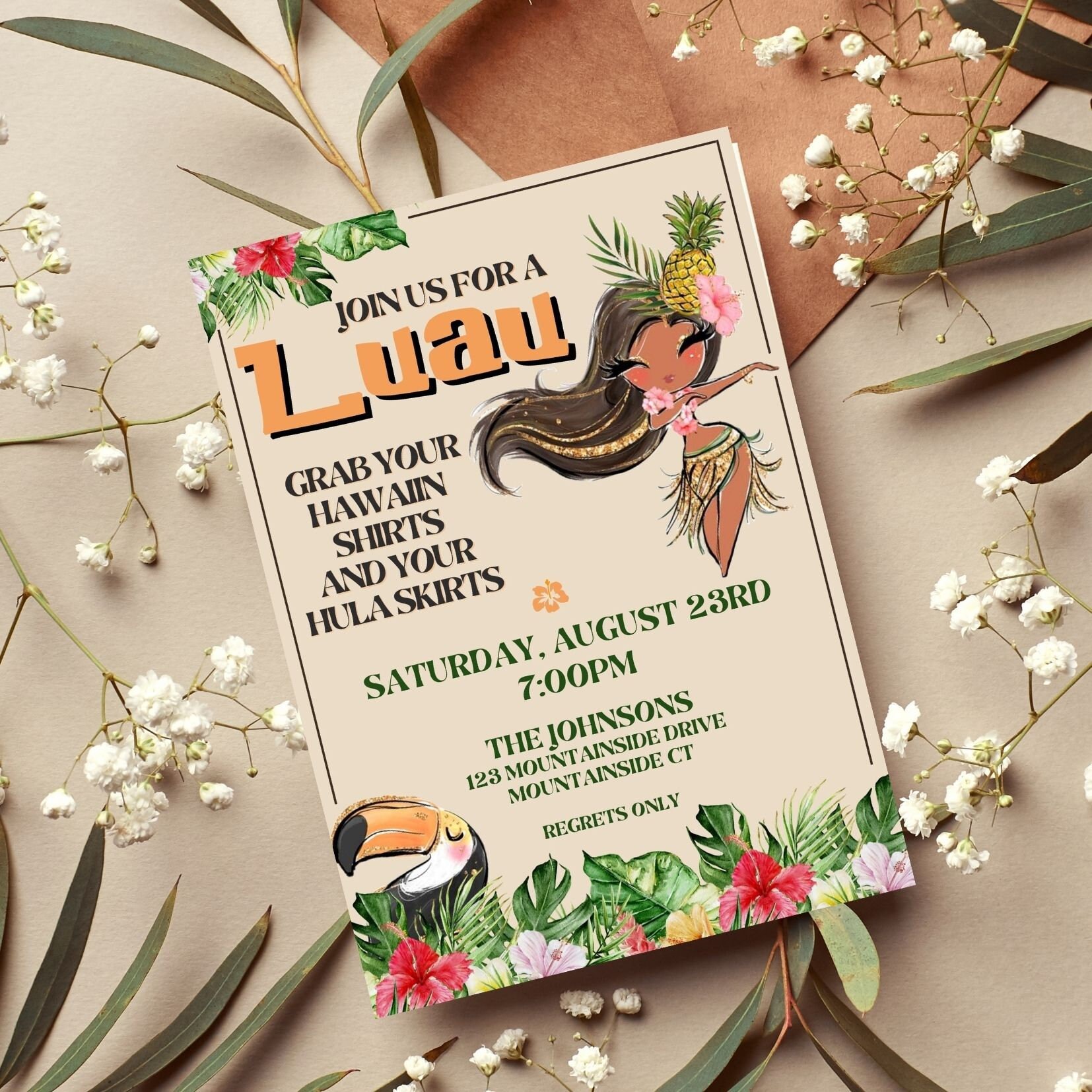 Luau Invitation Template Summer Party Editable in Canva - Etsy