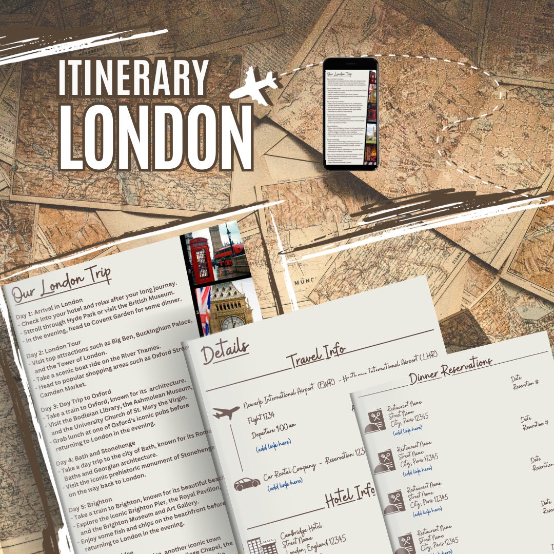 London Travel Itinerary, Vacation Planner, Editable in Canva,2 Verisons ...
