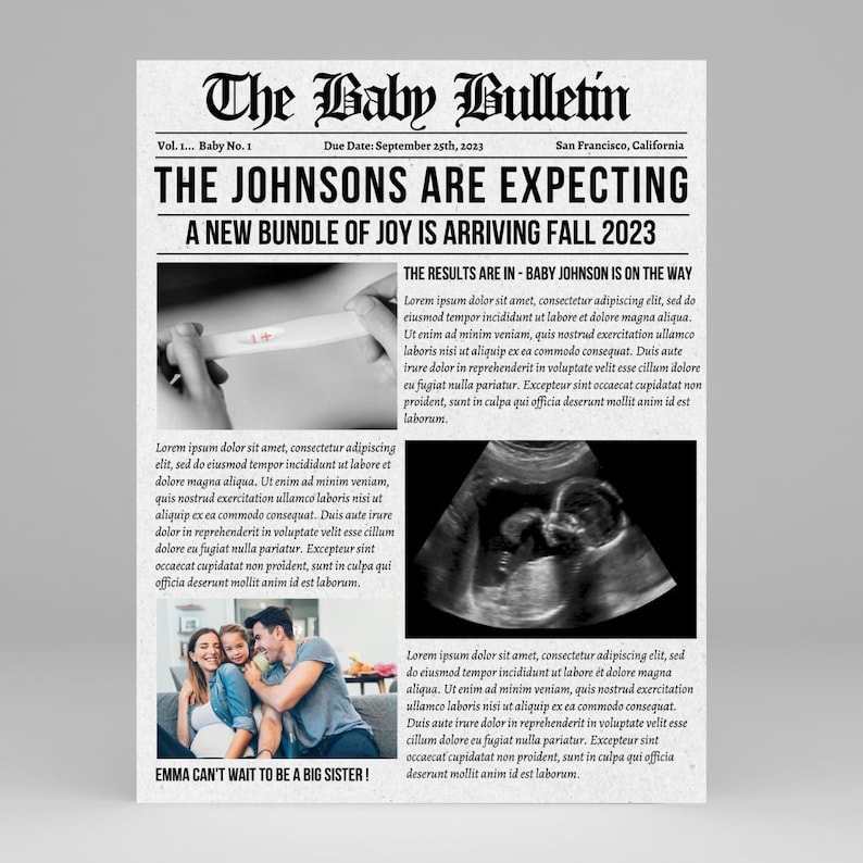 Editable Baby Announcement Newspaper Sign – Canva Template (instant ...