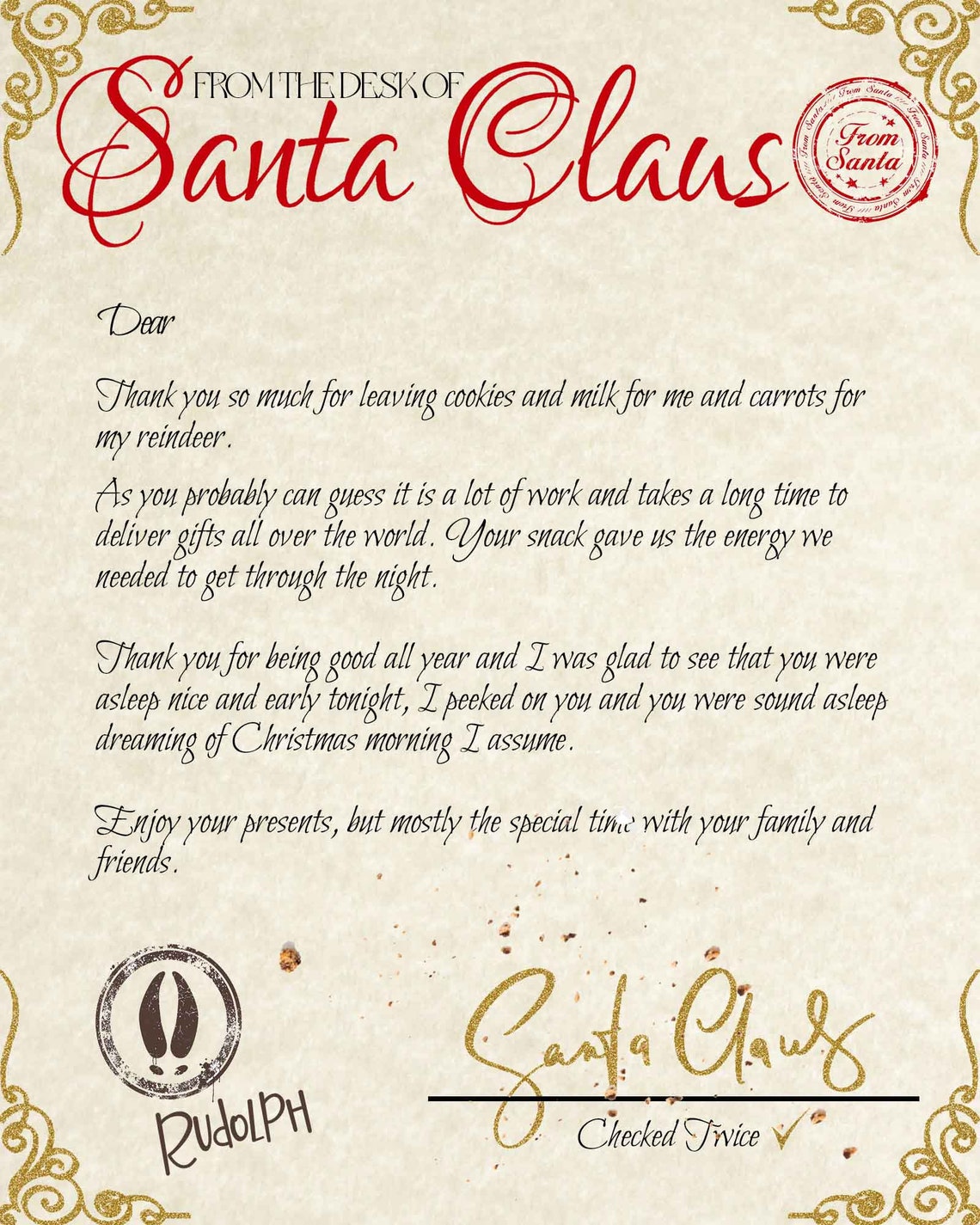 Santa Thank You For The Cookies Letter Official Letter From Santa Editable Photoshop Letter