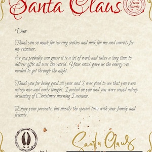 Santa Thank You for the Cookies Letter, Official Letter From Santa ...