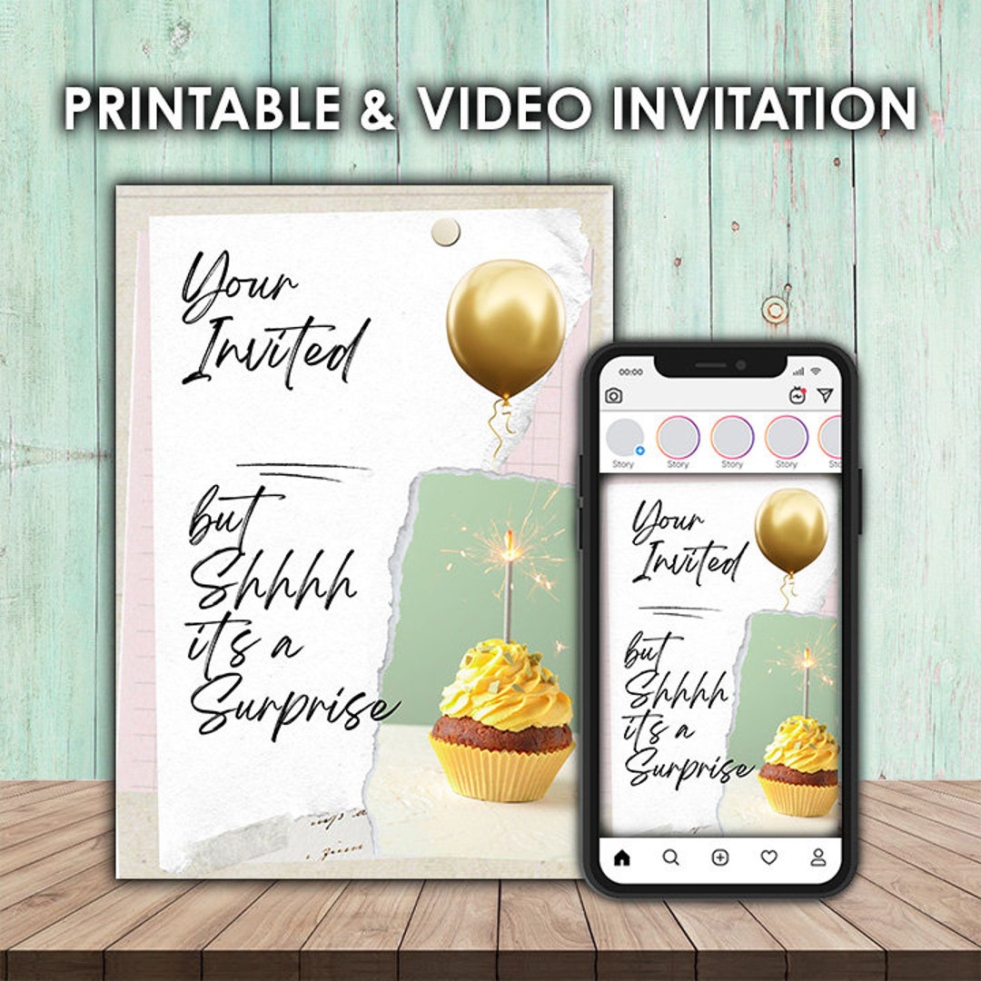 Surprise Party Printable & Video Invitation - Editable in Canva ...