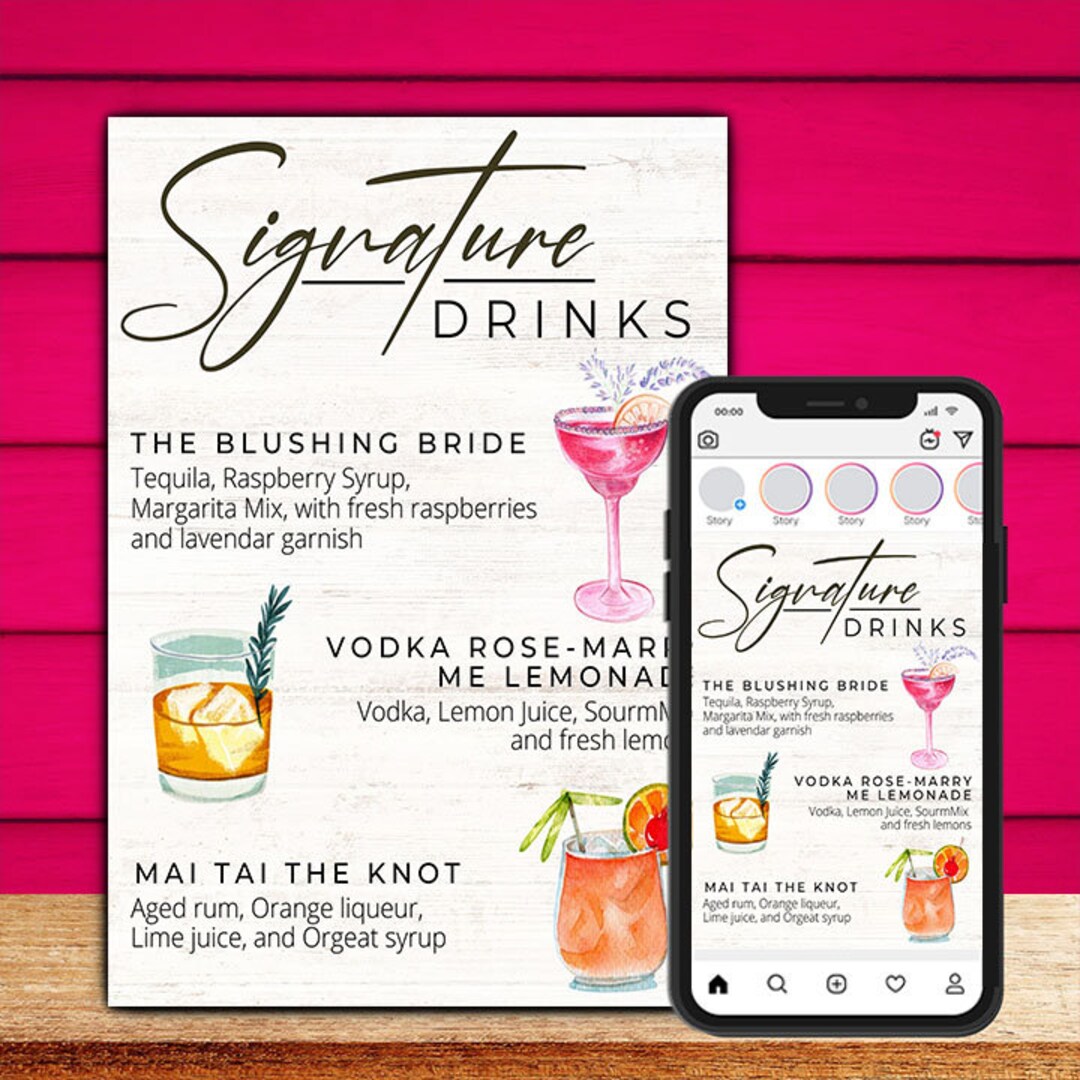 Signature Cocktail Menu and Instagram Post Template, Editable in Canva ...