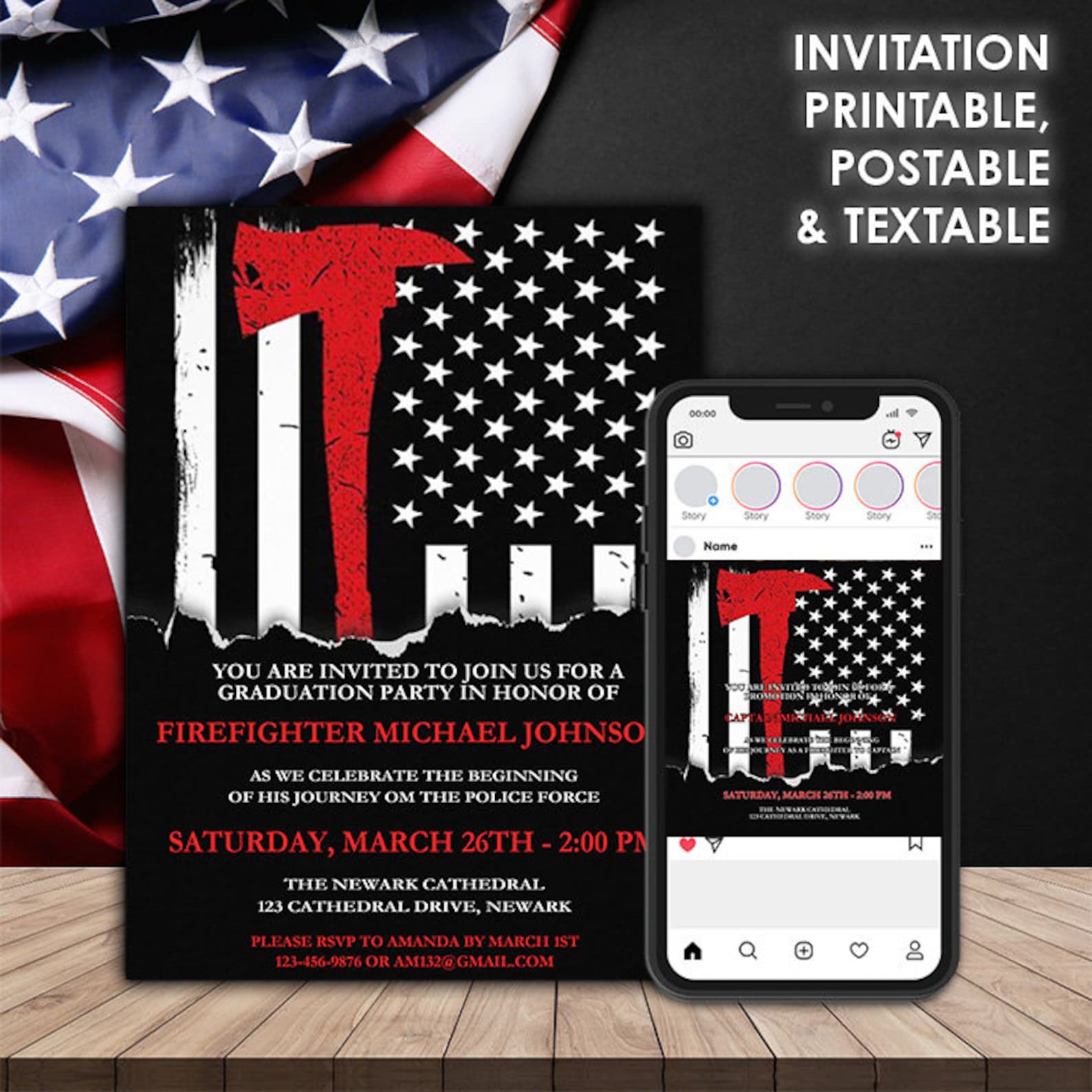 Firefighter First Responder Invitation Template Editable in Photoshop ...