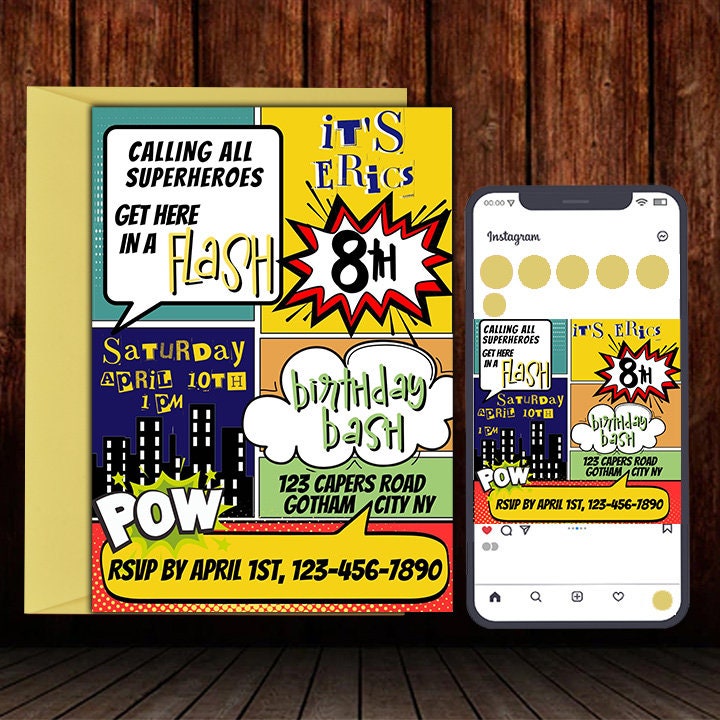 Plantilla de invitación de cómic Fiesta Editable en Canva - Etsy México