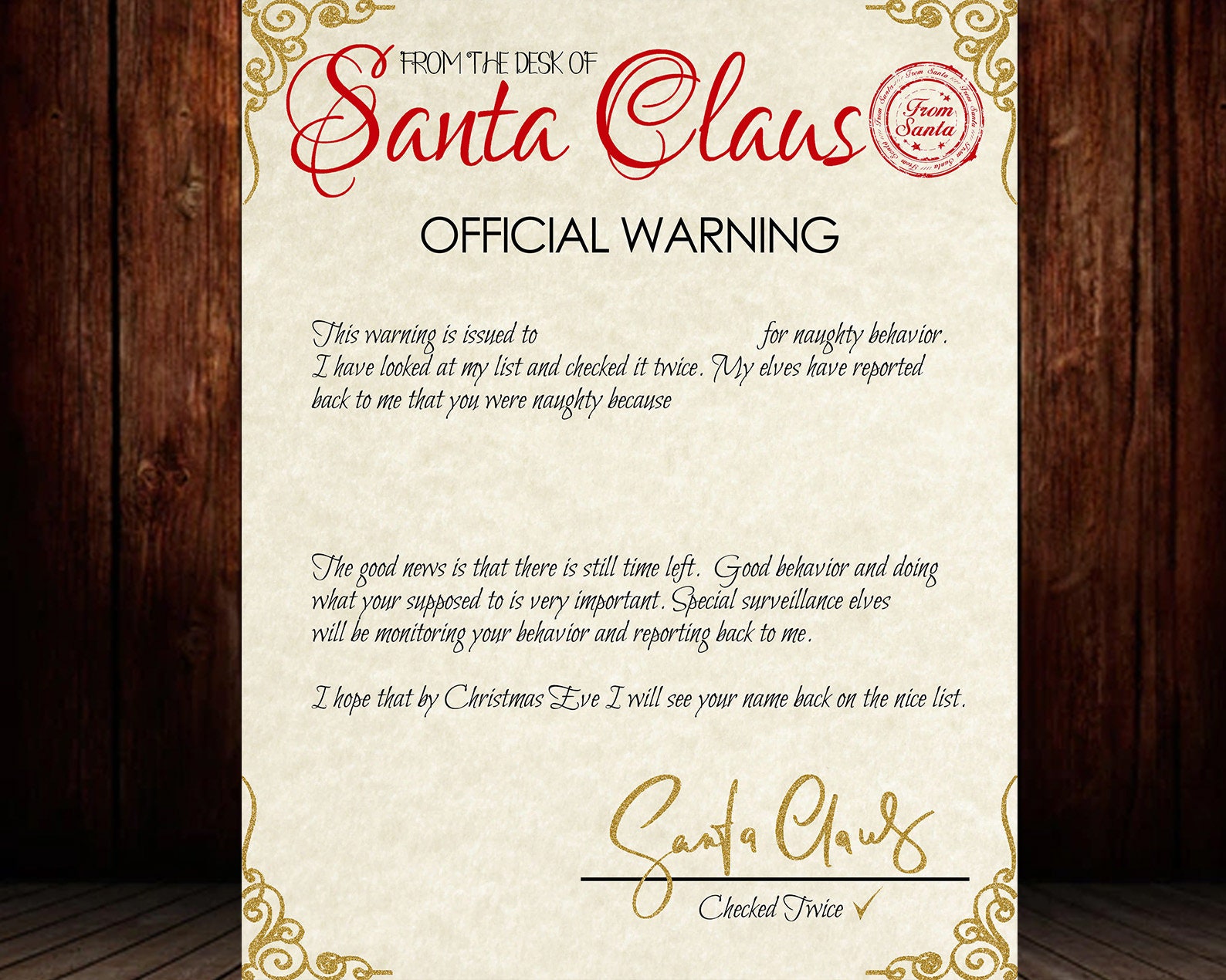 Santa's Letter Official Warning Letter Naughty Letter - Etsy