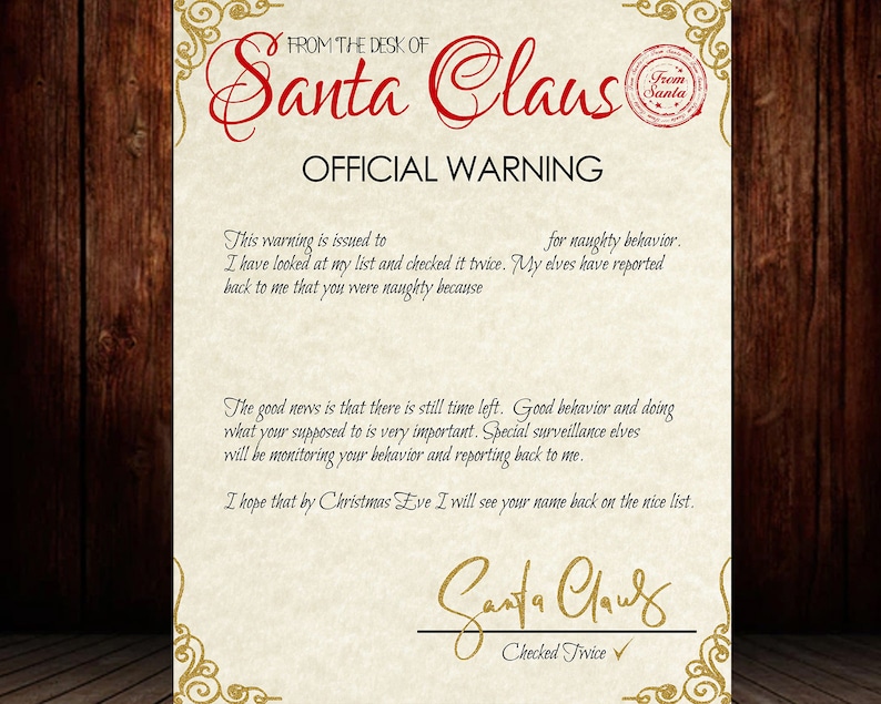 Santa's Letter Official Warning Letter Naughty Letter - Etsy