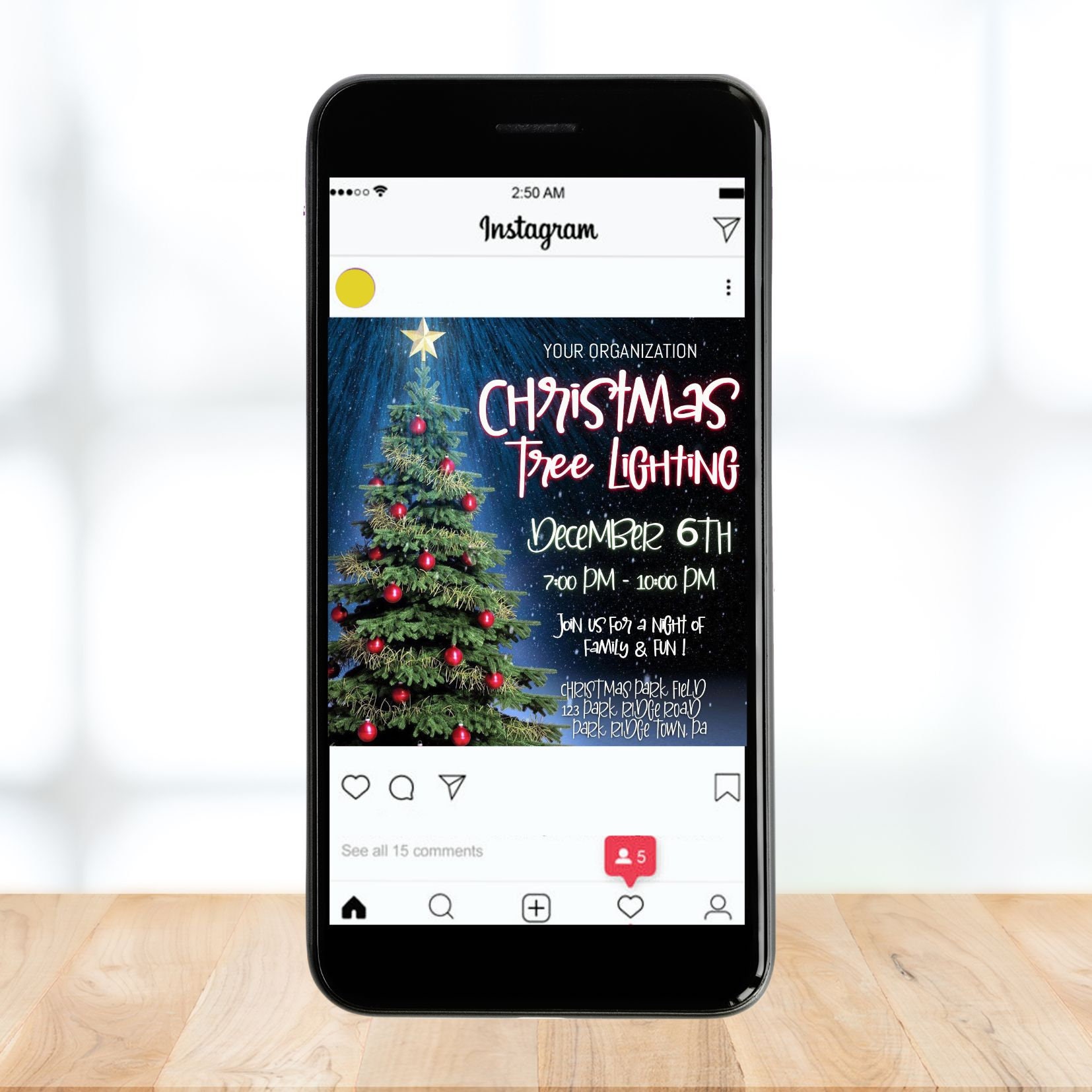 Holiday Tree Lighting Flyer Template Editable in Photoshop Christmas ...