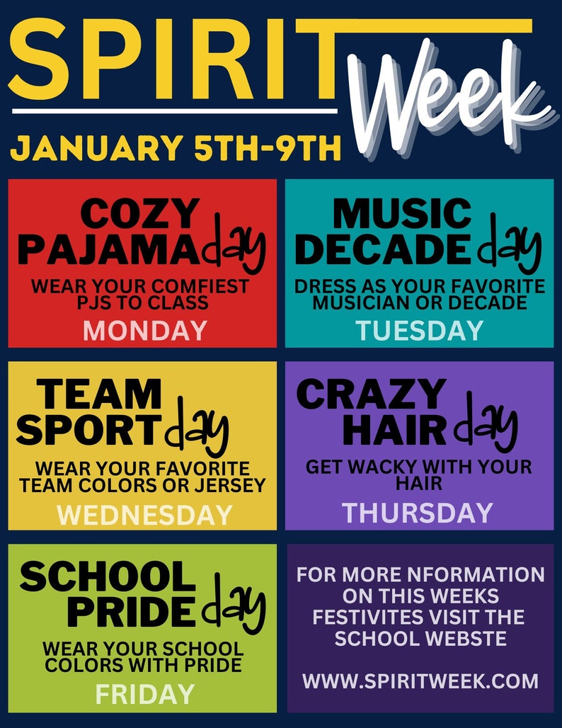 School Spirit Week Flyer and Instagram Post Template,school Pride Week ...