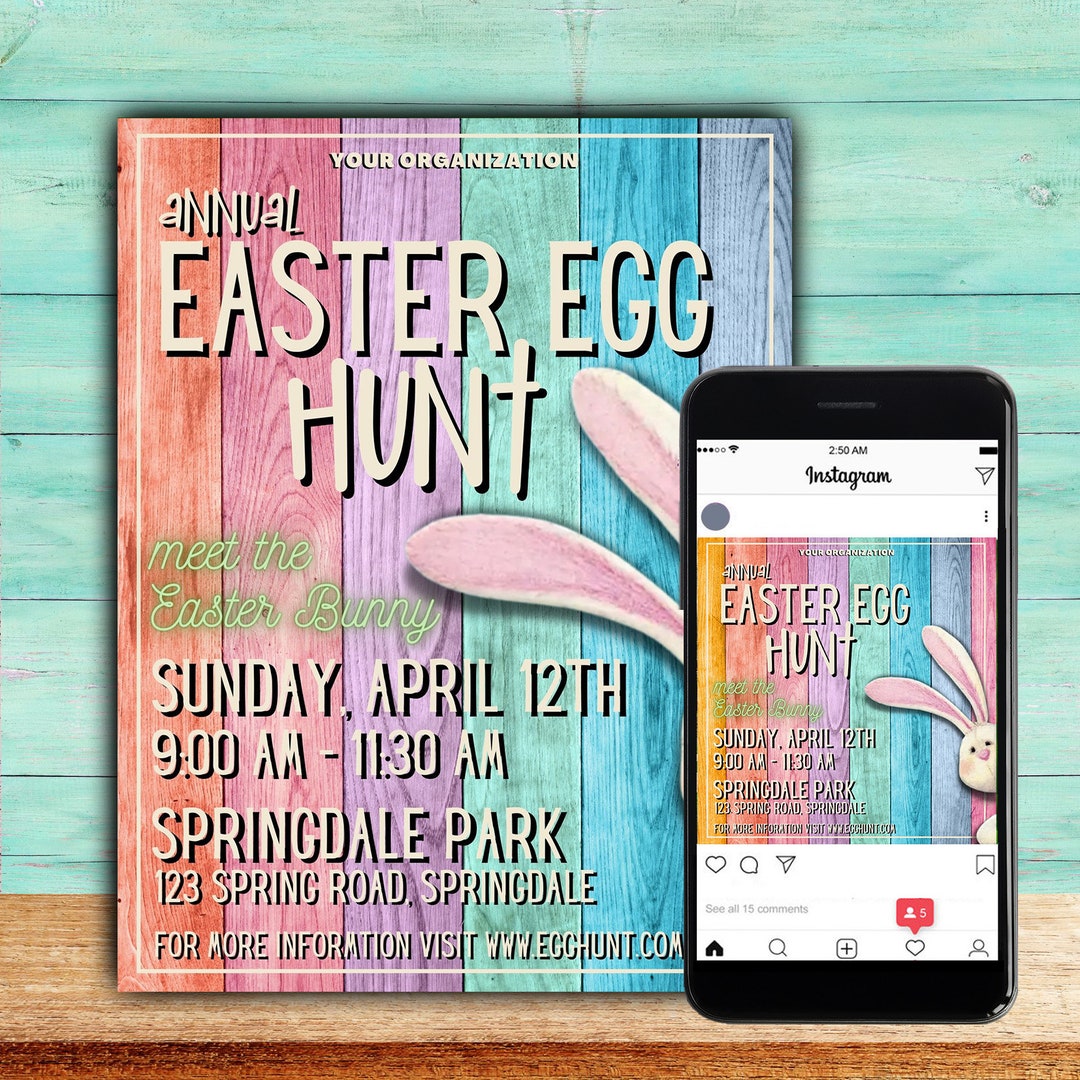 Easter Egg Hunt Flyer Template - Social Media Post - Editable in Canva ...