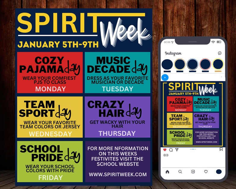 School Spirit Week Flyer and Instagram Template School Pride - Etsy
