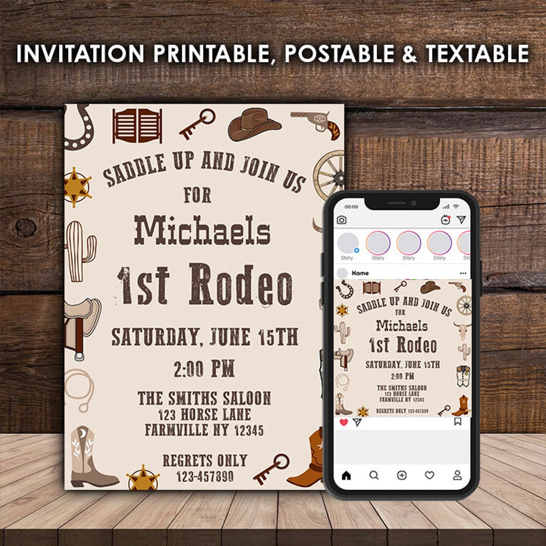 Rodeo Invitation Template - 1st Birthday Party - Editable in Canva ...