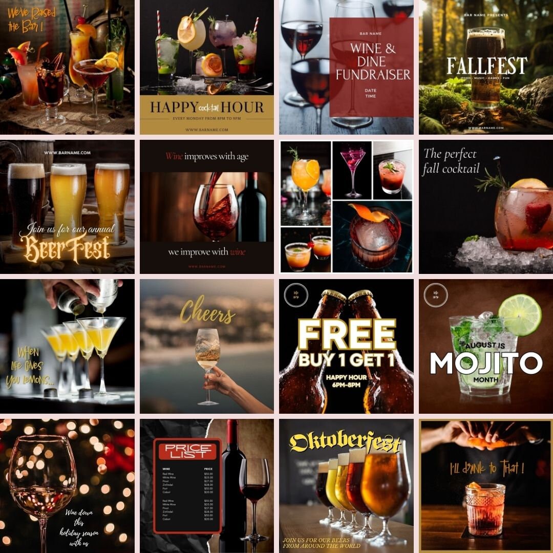 Bar/pub Cocktail Instagram Post Templates Add Your Info - Etsy