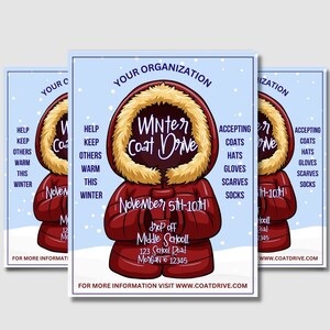 Winter Coat Drive Flyer Template and Social Media Post - Editable in ...