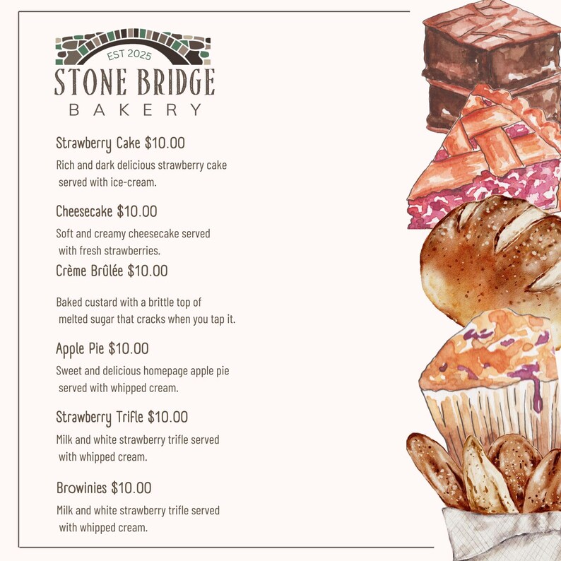 Bakery Menu & Instagram Template, Editable Canva Design (digital) - Etsy