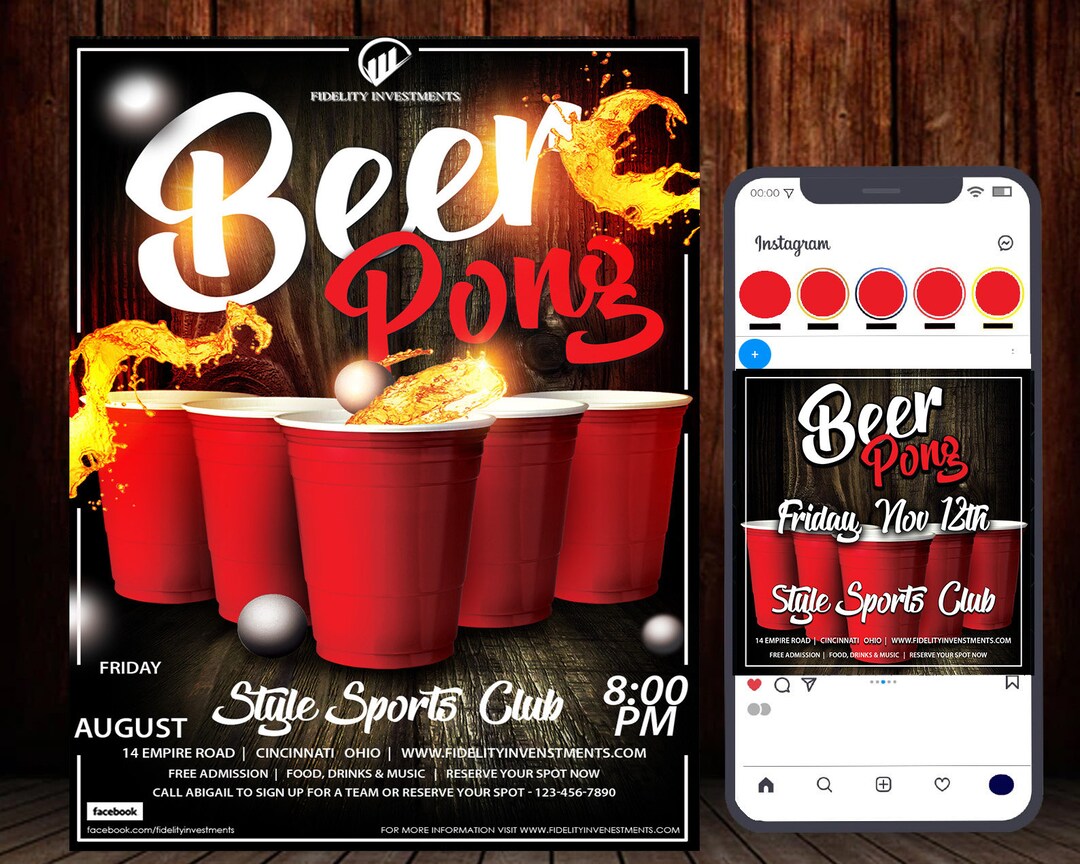 Beer Pong Flyer and Instagram Template Editable Photoshop - Etsy