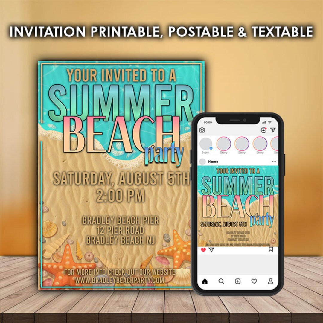 Beach Invitation Template - Beach Party - Editable in Photoshop ...