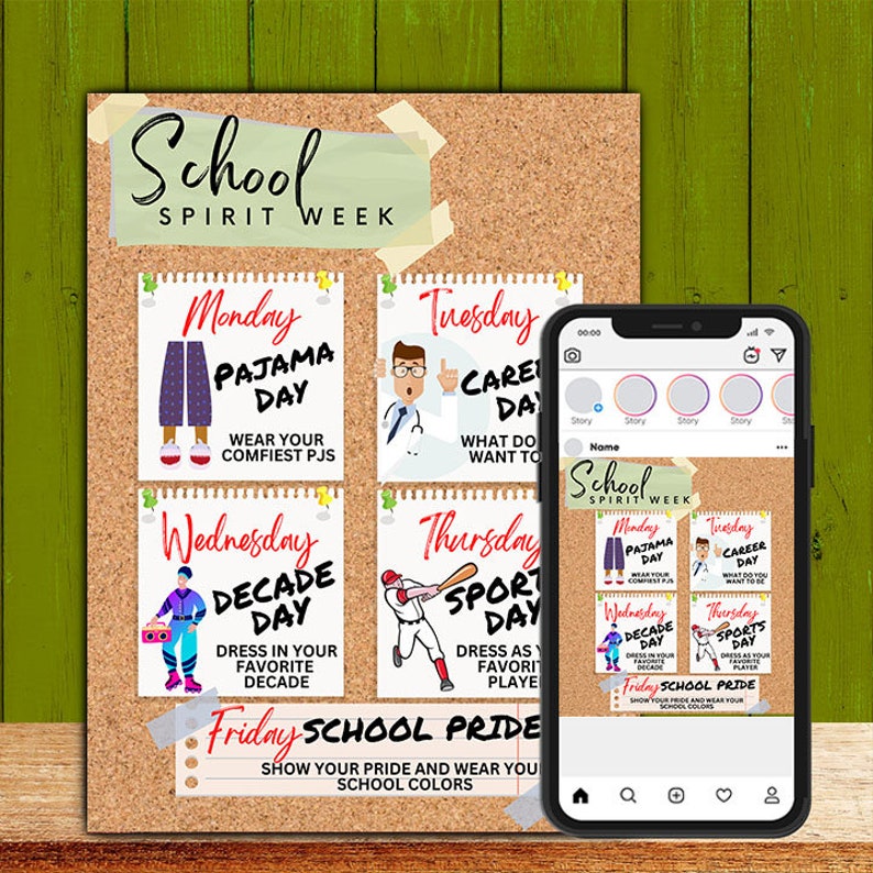 School Spirit Week Flyer and Instagram Template, School Pride Weekr ...