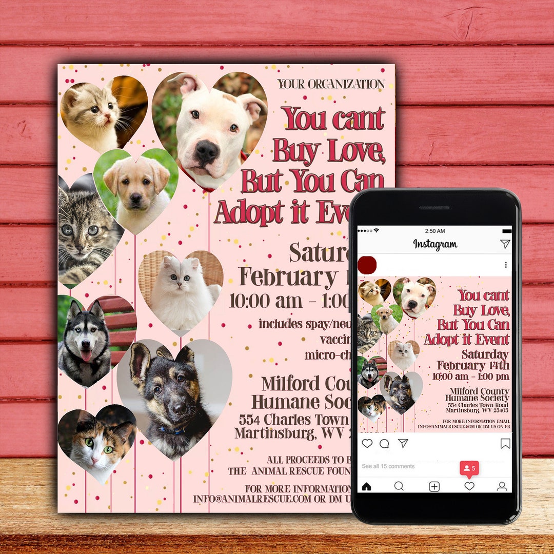Animal Adoption Flyer and Social Media Post Templates, Editable in ...