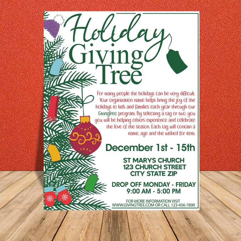 Giving Tree Flyer Template Editable in Photoshop Holiday Fundraiser ...