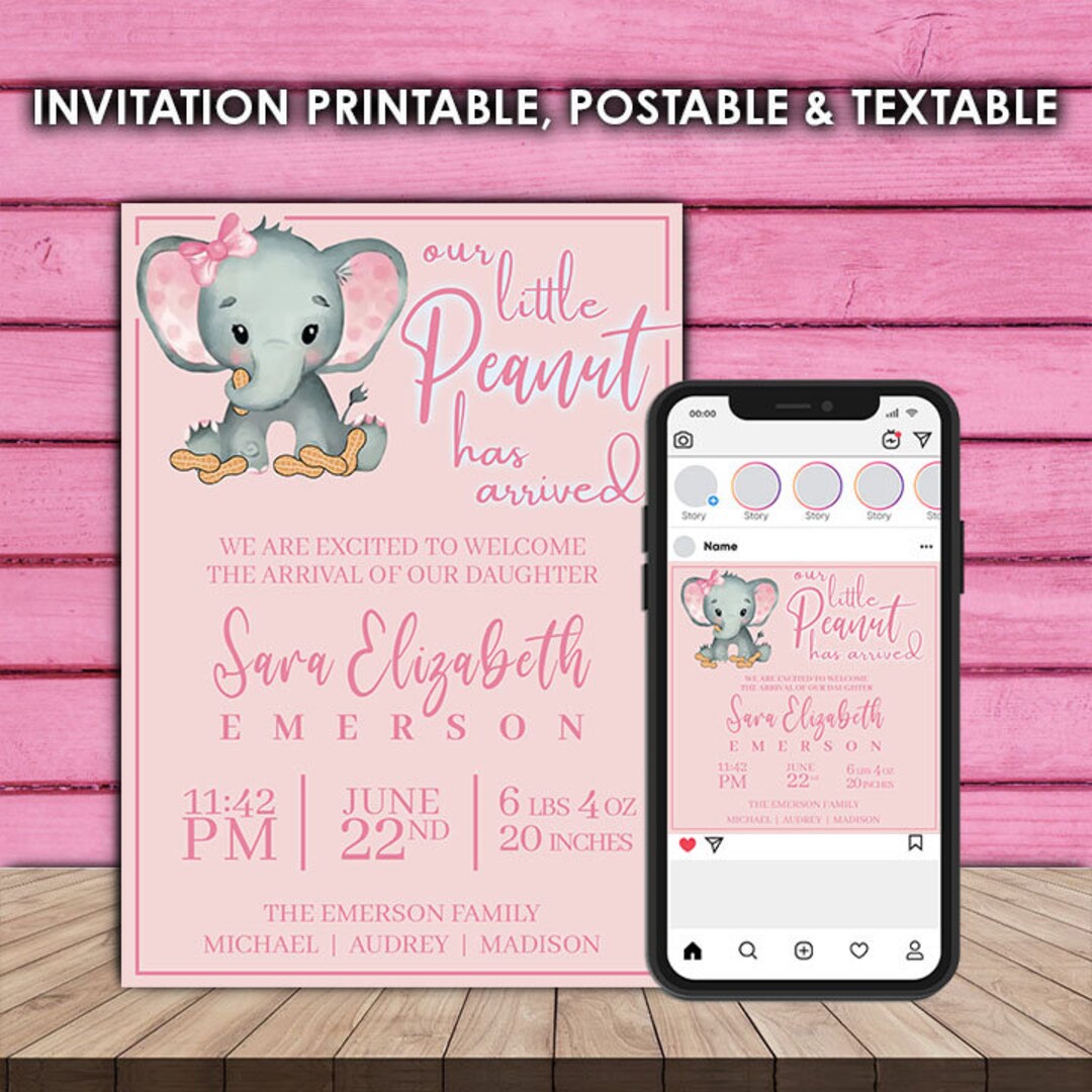 Baby Girl Announcement and Instagram Post Templates, Editable in ...