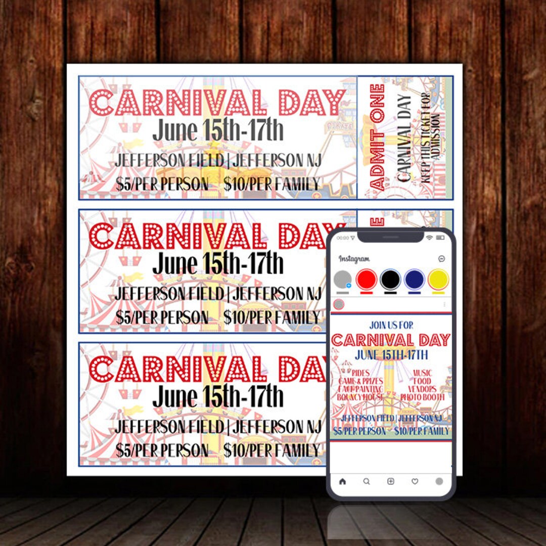 Carnival Tickets and Instagram Posts, Editable Photoshop Templates ...