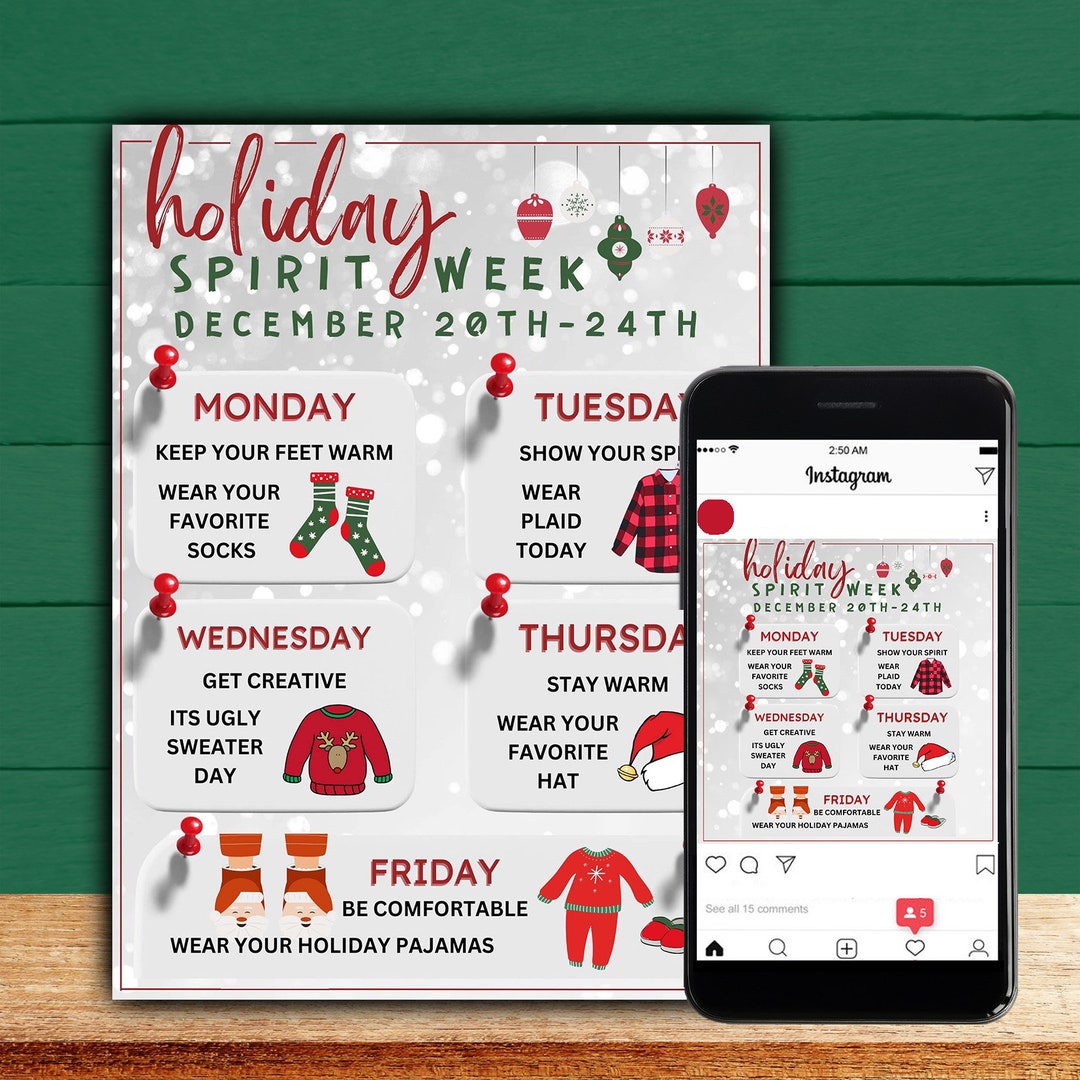 Holiday Spirit Week Flyer Template - Editable in Canva - School ...