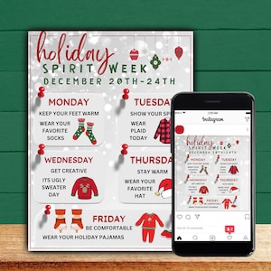 Holiday Spirit Week Flyer Template - Editable in Canva - School ...