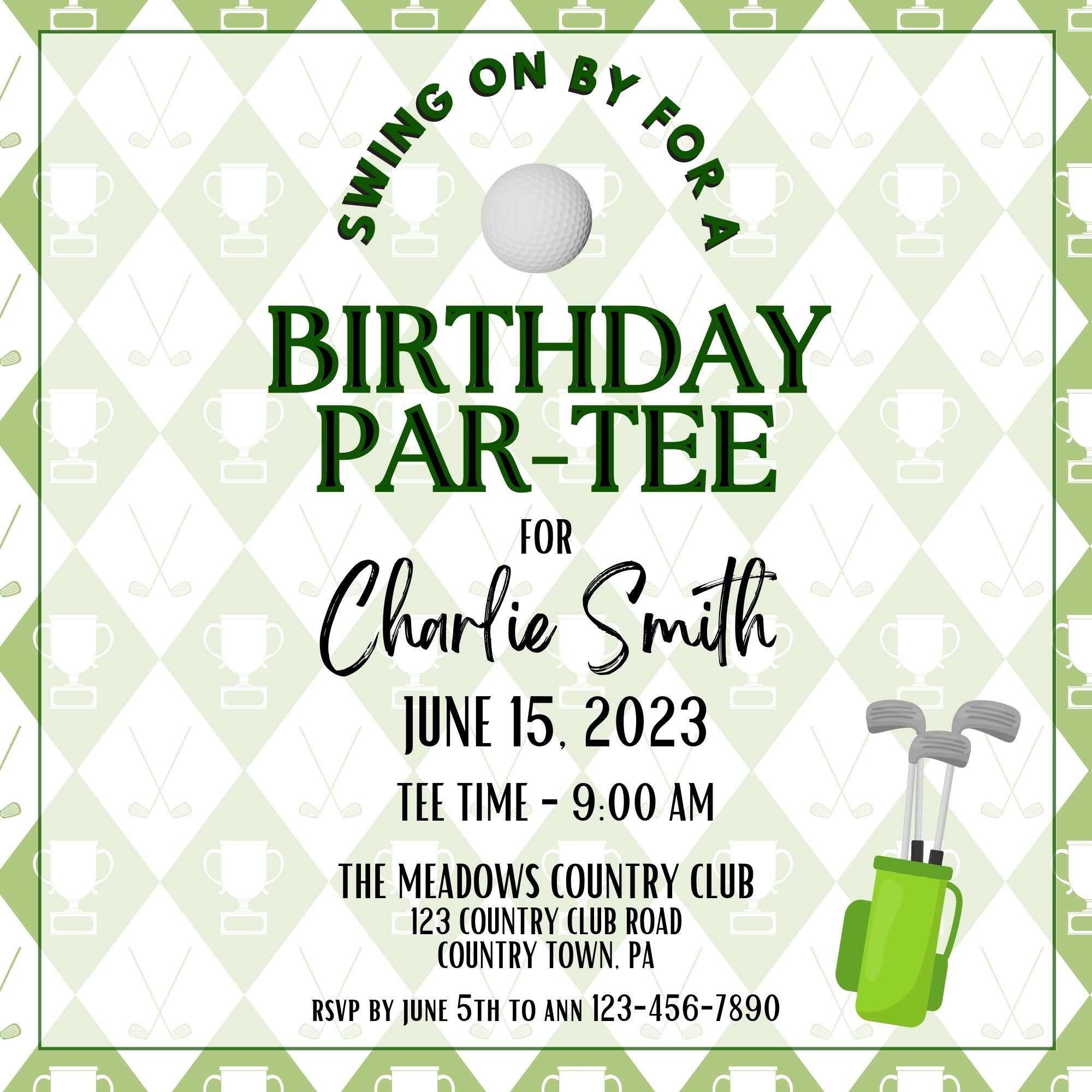 Golf Invitation Template - Party - Editable in Canva - Social Media ...