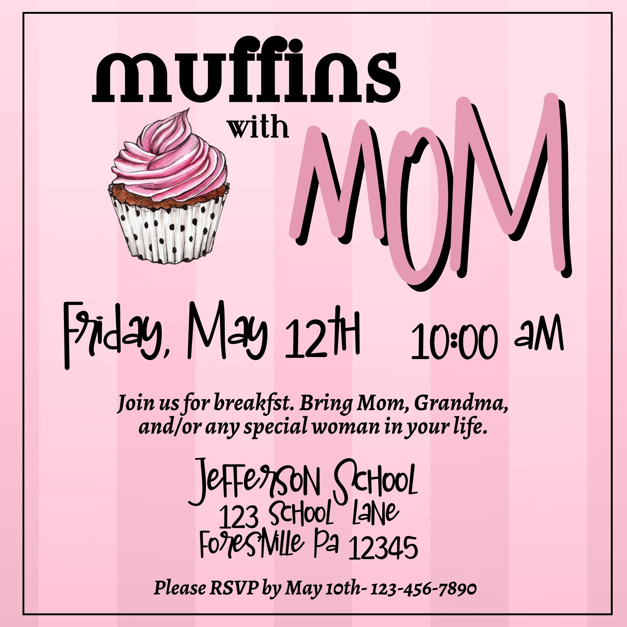 Muffins With Mom Flyer Template Social Media Post Editable in Canva ...