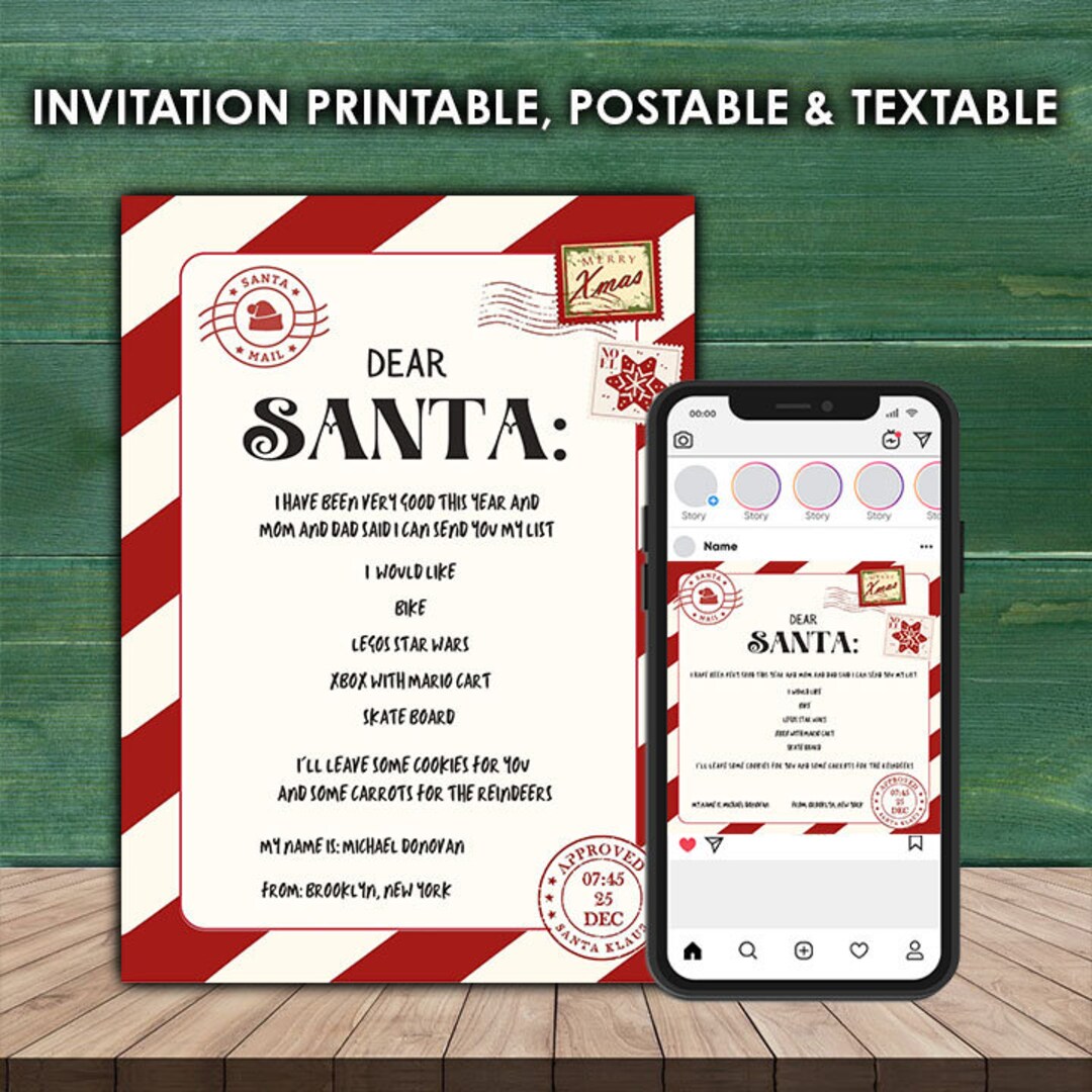Editable Dear Santa Letter Wish List & Social Media Templates, Editable ...