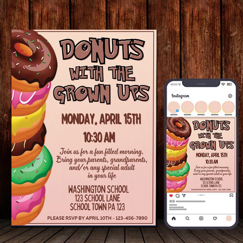 Donuts With Dad Template Social Media Post Editable in Canva Flyer ...