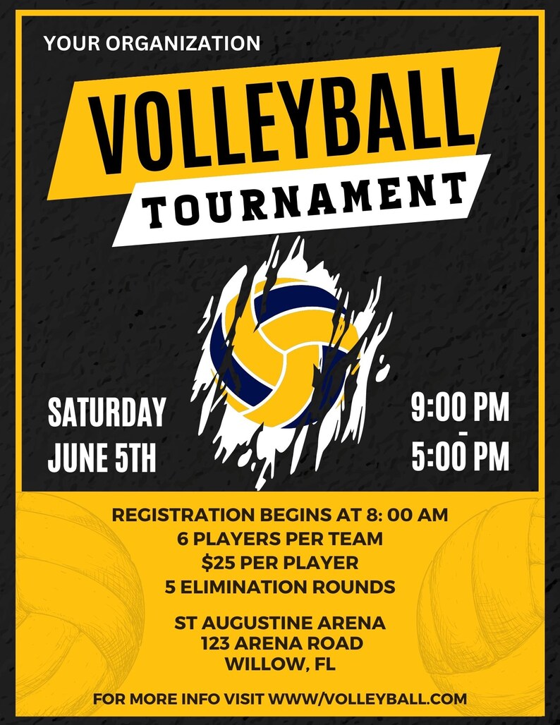 Volleyball Tournament Flyer & Social Media Templates, Editable in Canva ...