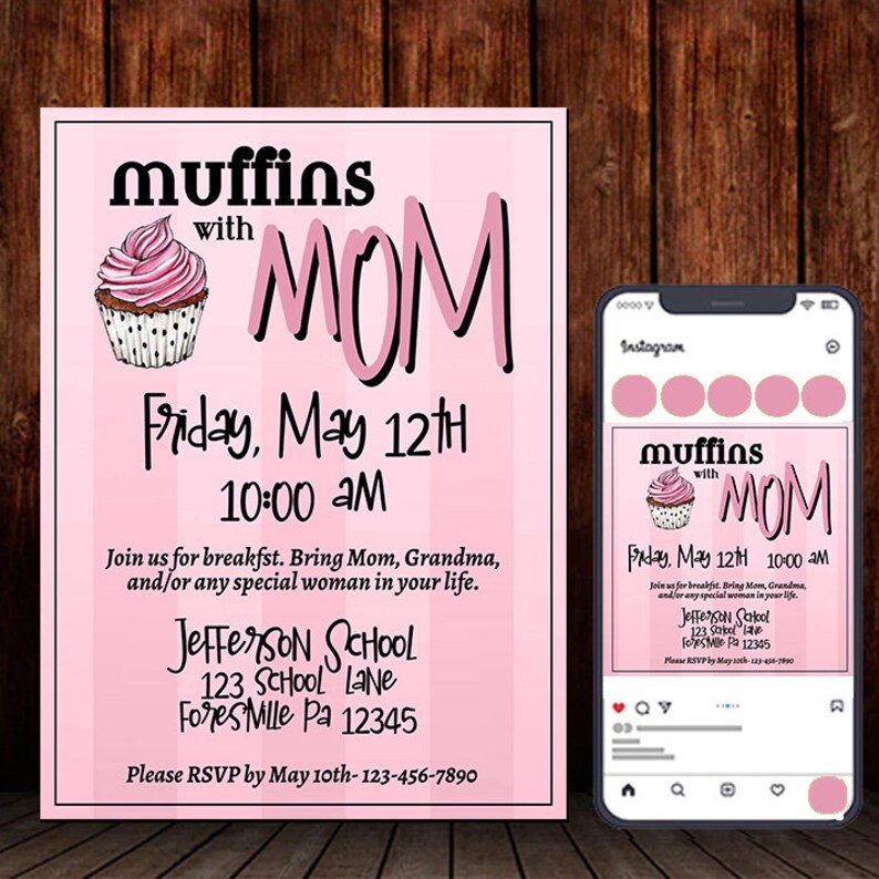 Muffins With Mom Flyer Template Social Media Post Editable in Canva ...