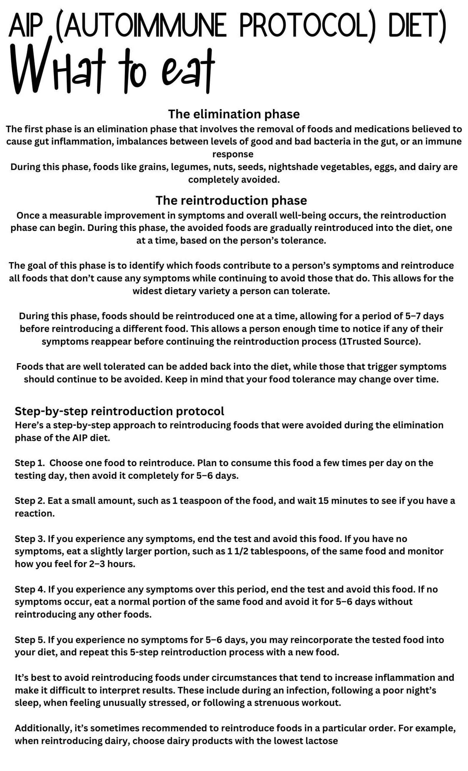 AIP Autoimmune Protocol Diet Guide, Food List (digital Download) - Etsy