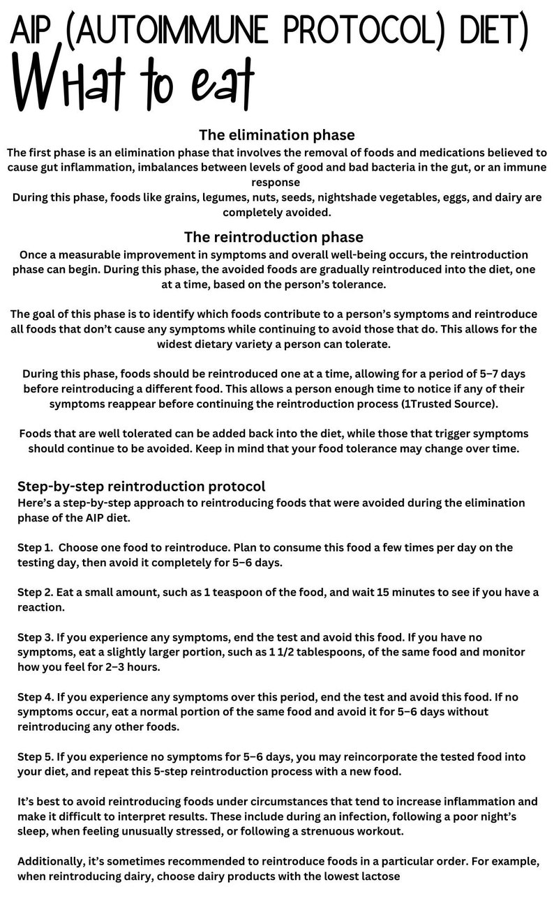 AIP Autoimmune Protocol Diet Guide, Food List (digital Download) - Etsy