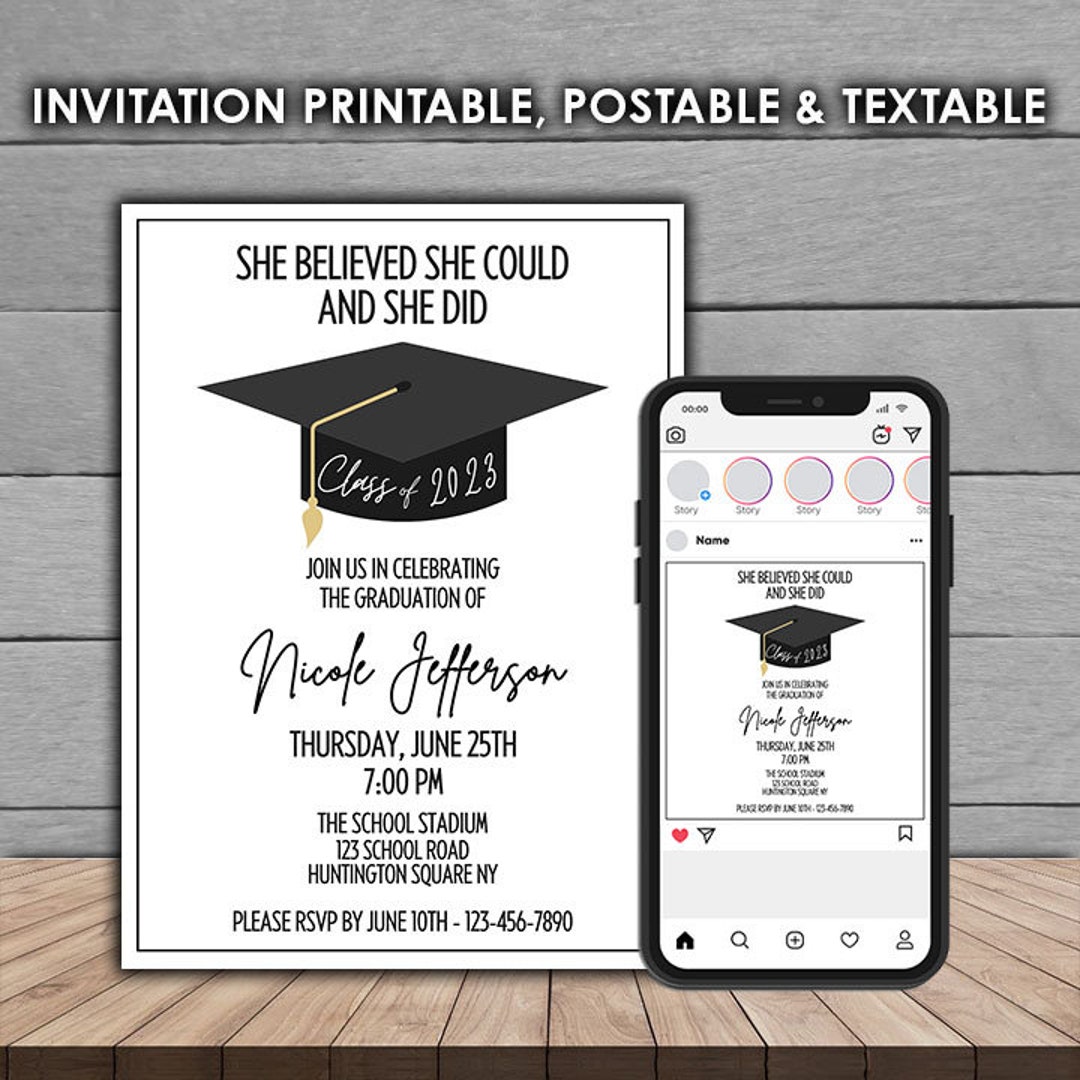 Graduation Invitation and Social Media Post Template - School - Party ...
