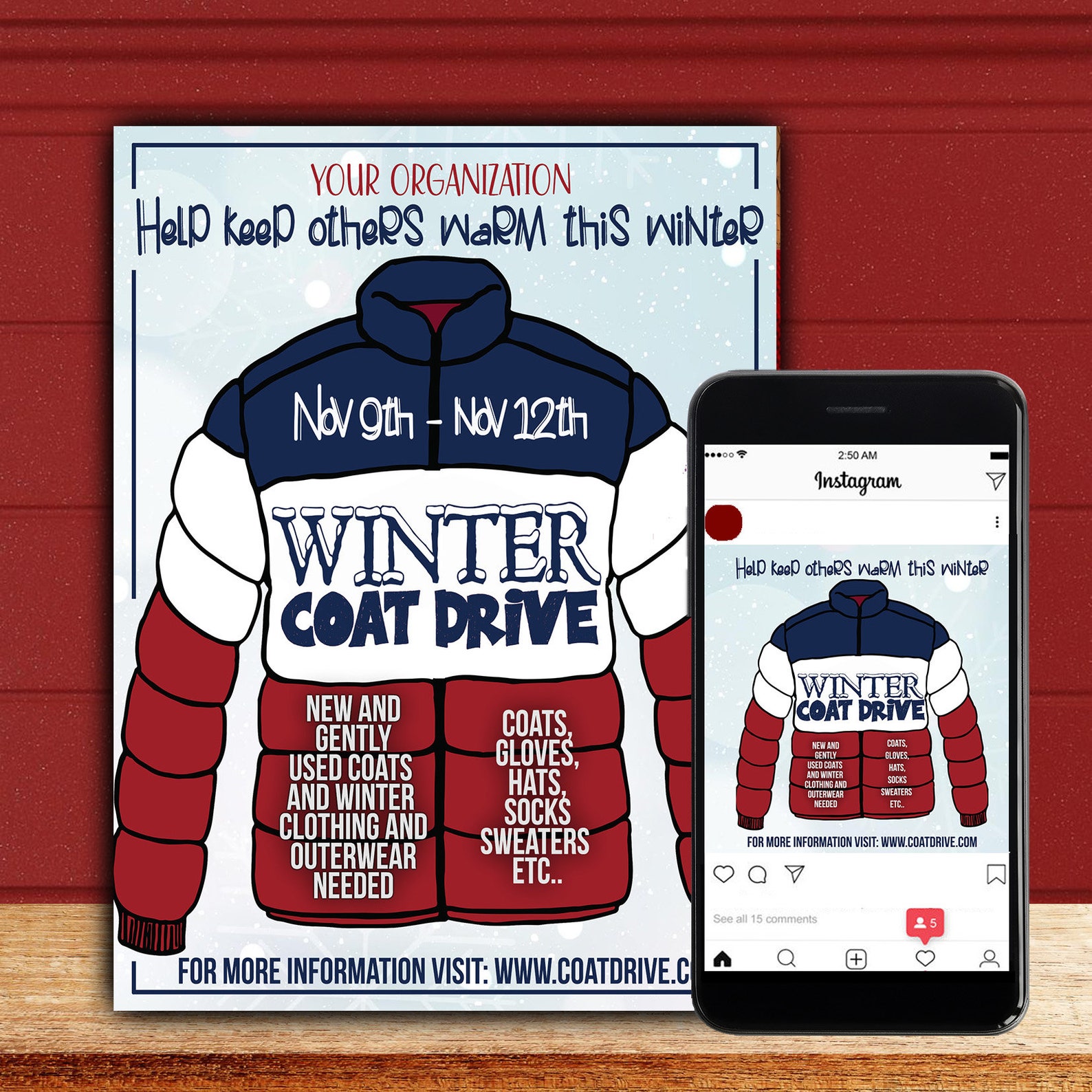 Winter Coat Drive Flyer and Instagram Template, Instant Donwload ...
