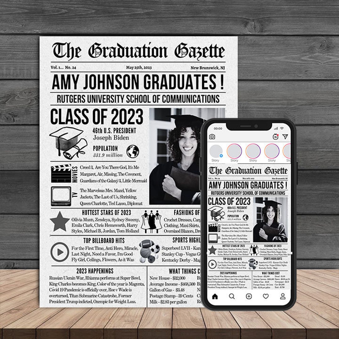 Graduation Newspaper Sign/gift - Editable in Canva - Gift -instant ...
