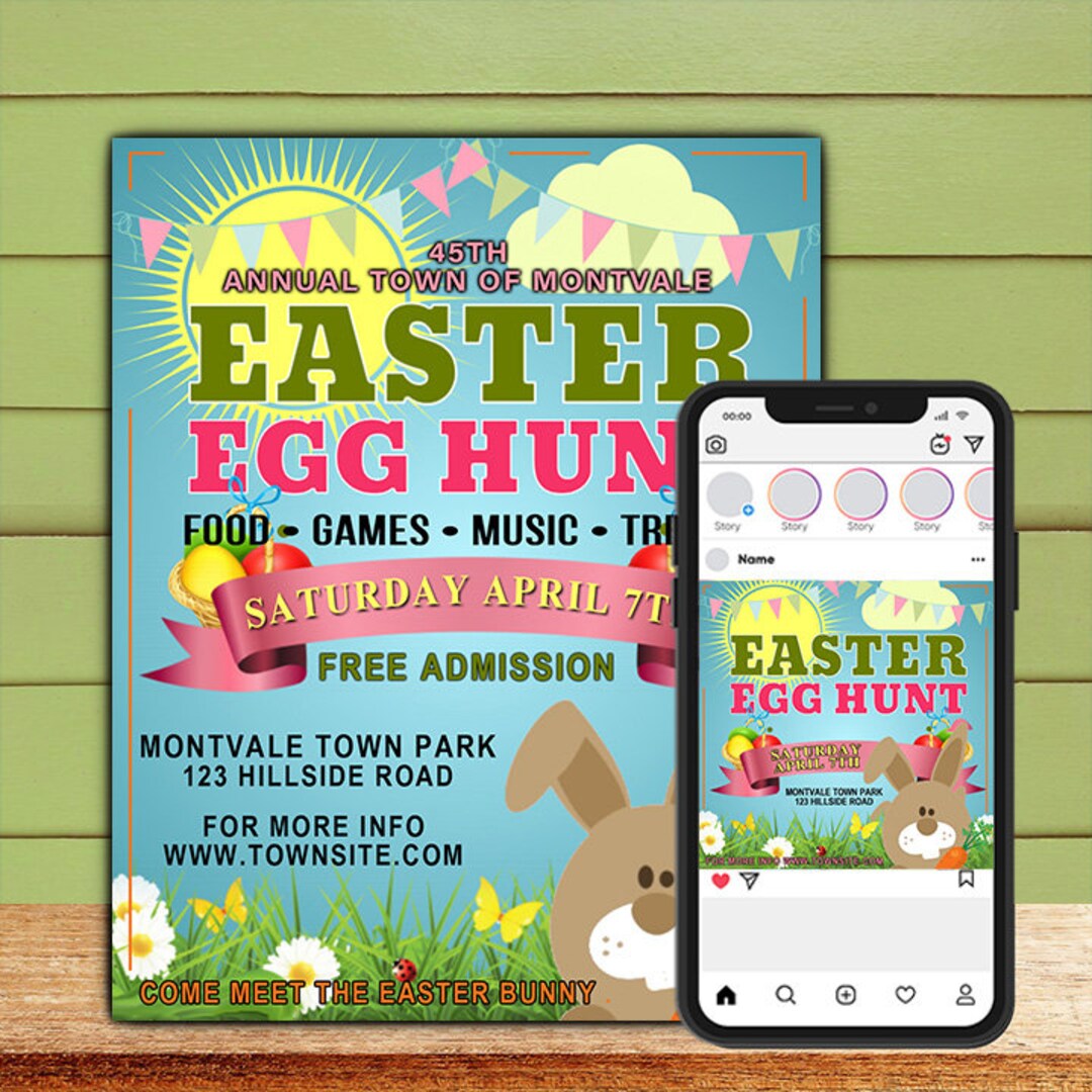 Easter Egg Hunt Flyer Template - Social Media Post - Editable in ...