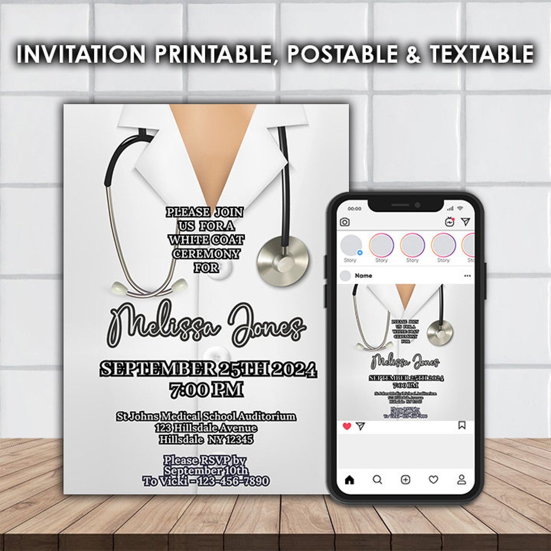 Nurse White Coat Ceremony Invitation Template - Party - Editable in ...