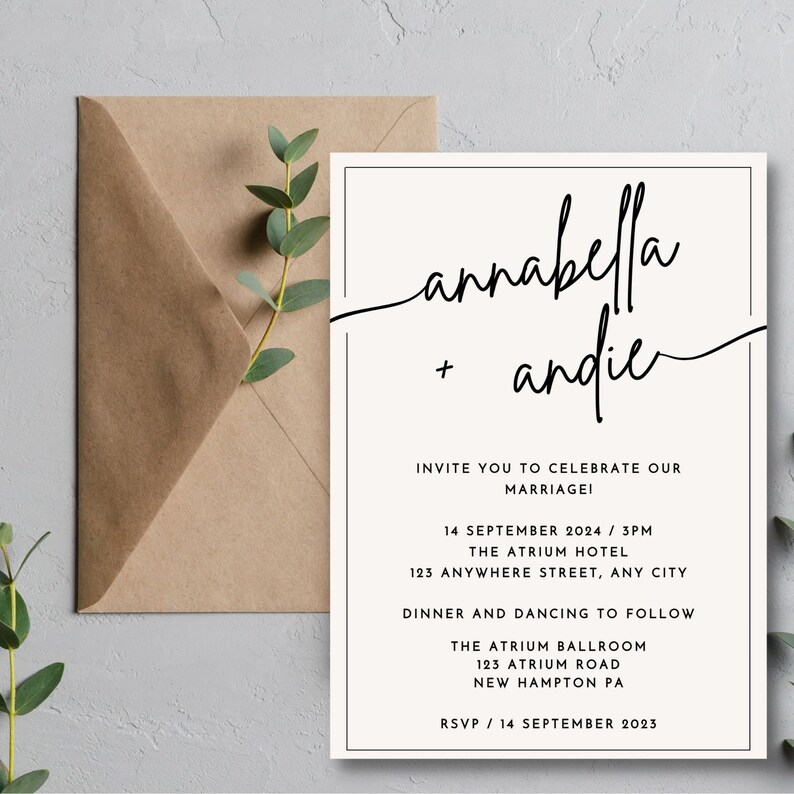 Wedding Invitation and Social Media Post Template - Simple, Editable in ...