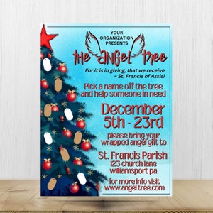 Angel Giving Tree Flyer Template- Editable in Canva - Fundraiser Flyer ...