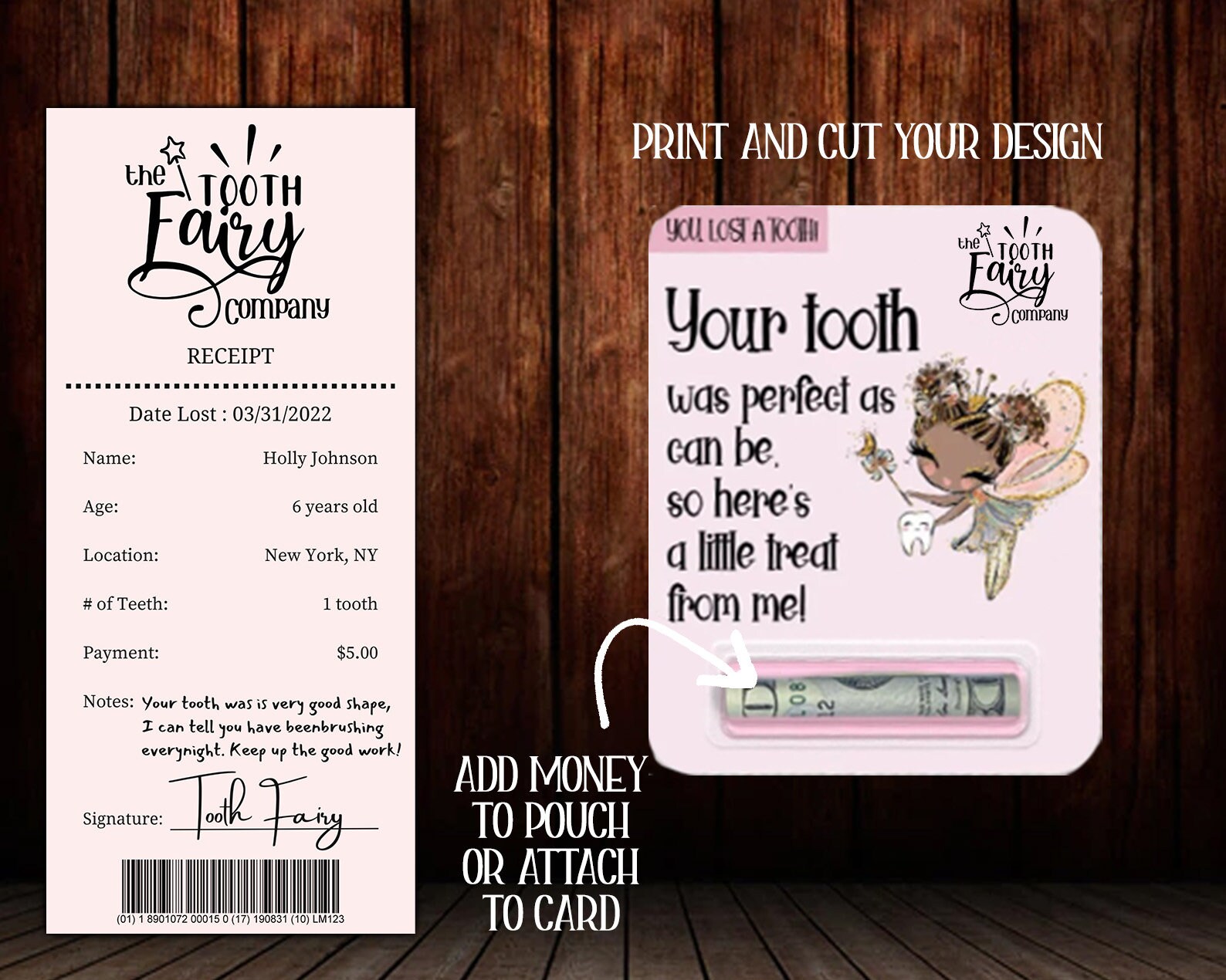 Editable Tooth Fairy Receipt, First Tooth Receipt and Money Holder Card ...